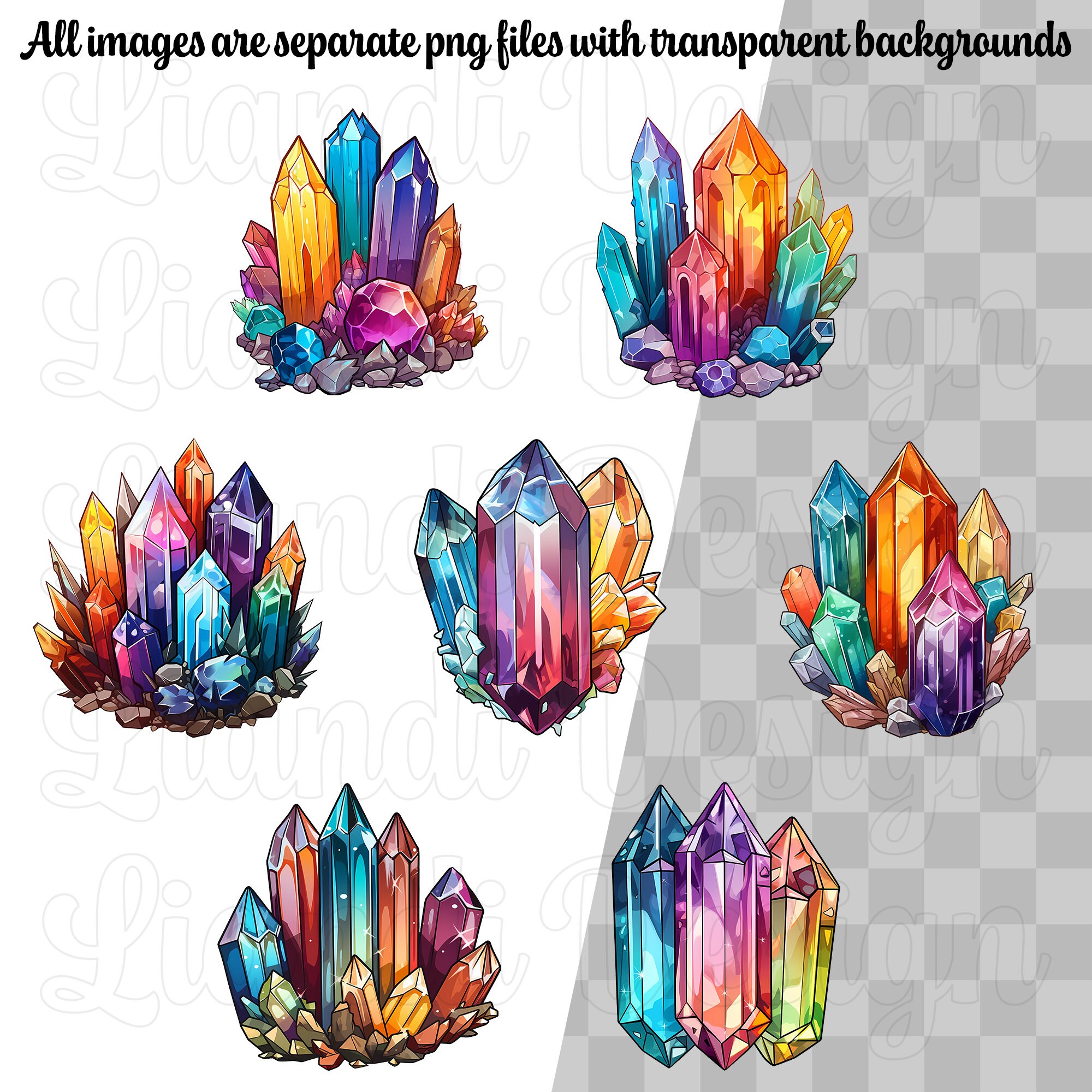 Colorful Crystals Clipart 15 Rainbow Colored Crystal Graphics for DIY ...