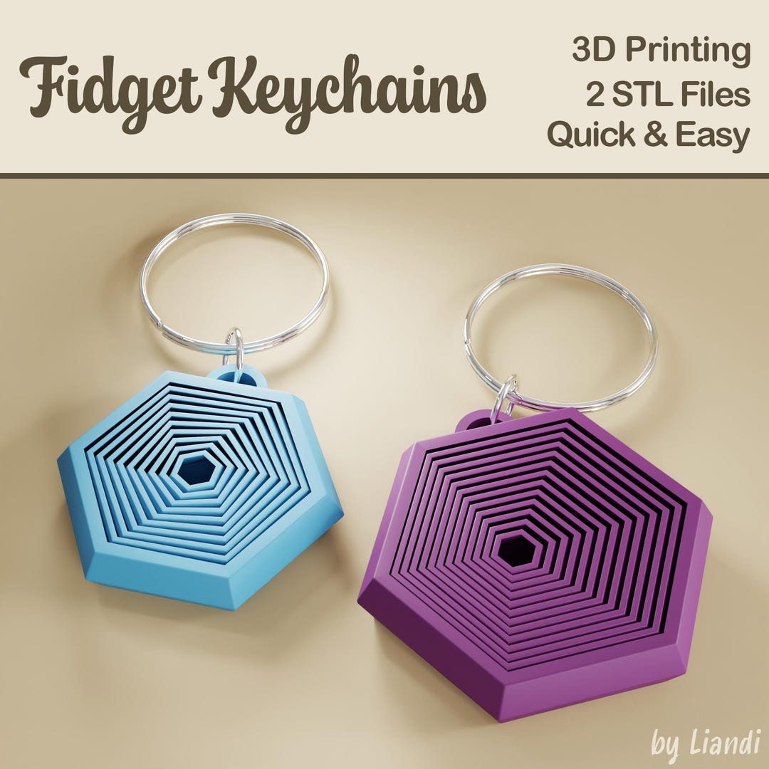 Hexagon Fidget Toys STL Keychain Set - Two 3D Print Files, Mini Stress ...