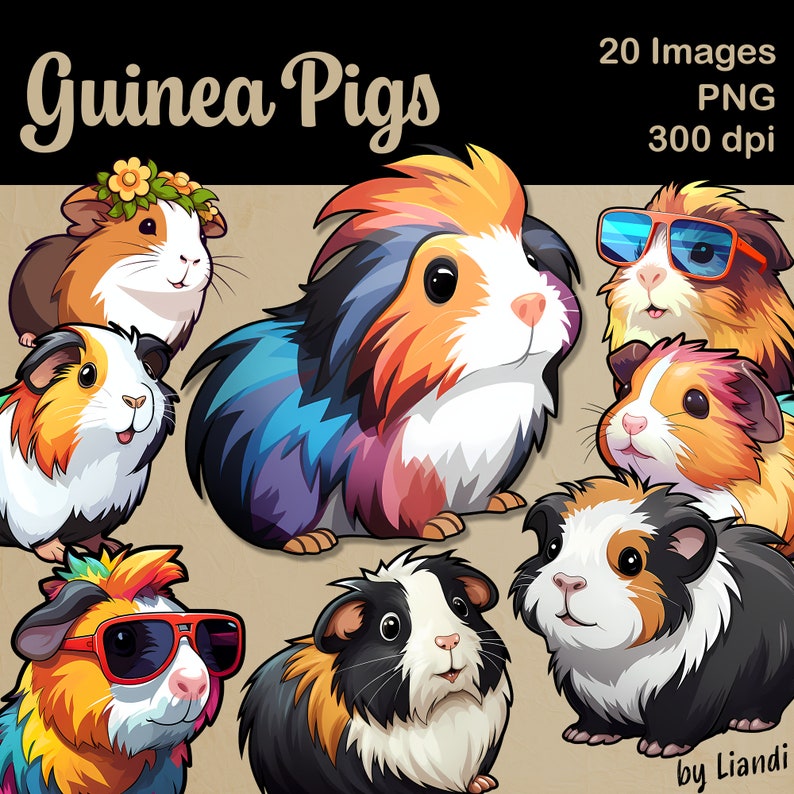 Kawaii cavia's clipart-20 leuke en kleurrijke cavia graphics voor DIY ...