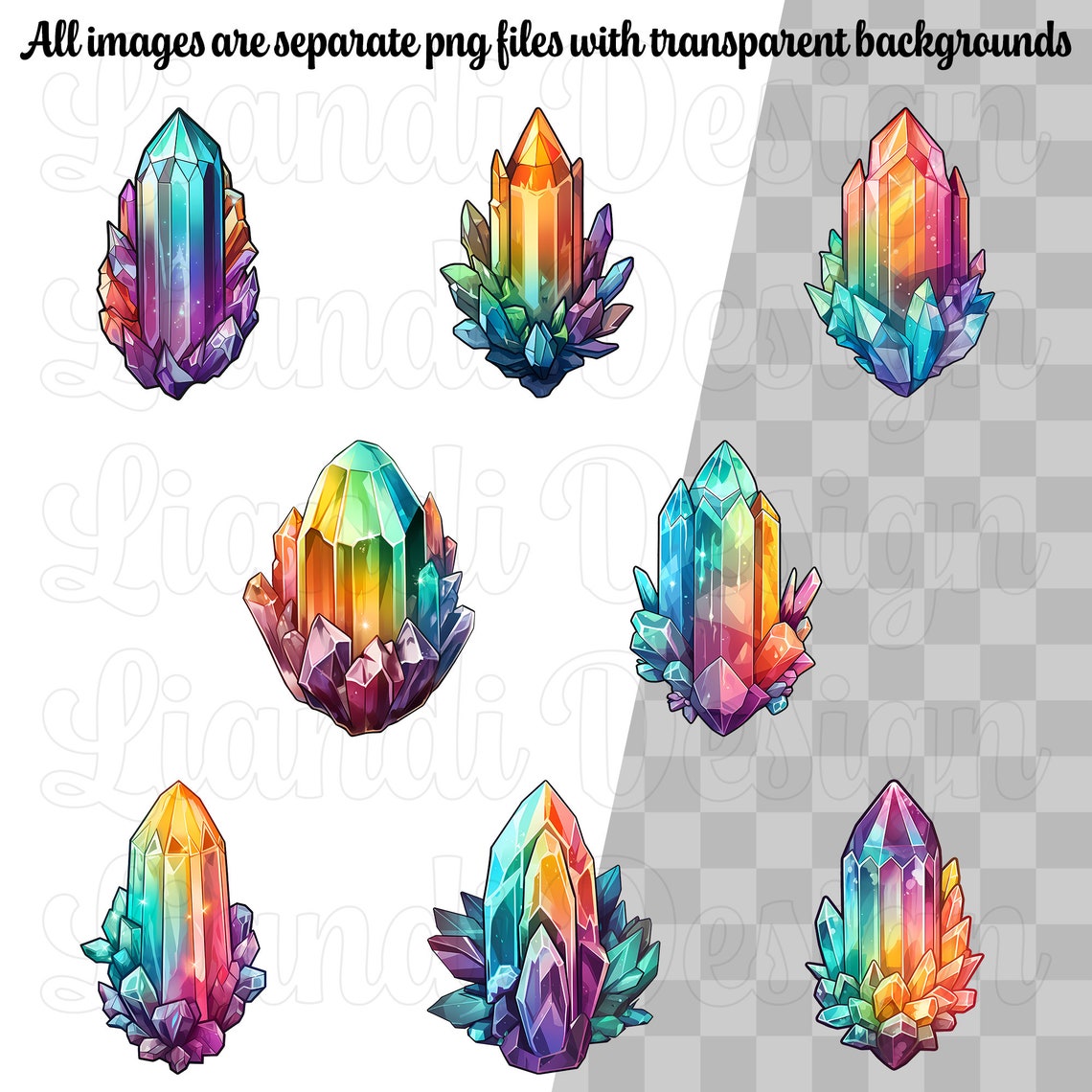 Colorful Crystals Clipart 15 Rainbow Colored Crystal Graphics for DIY ...