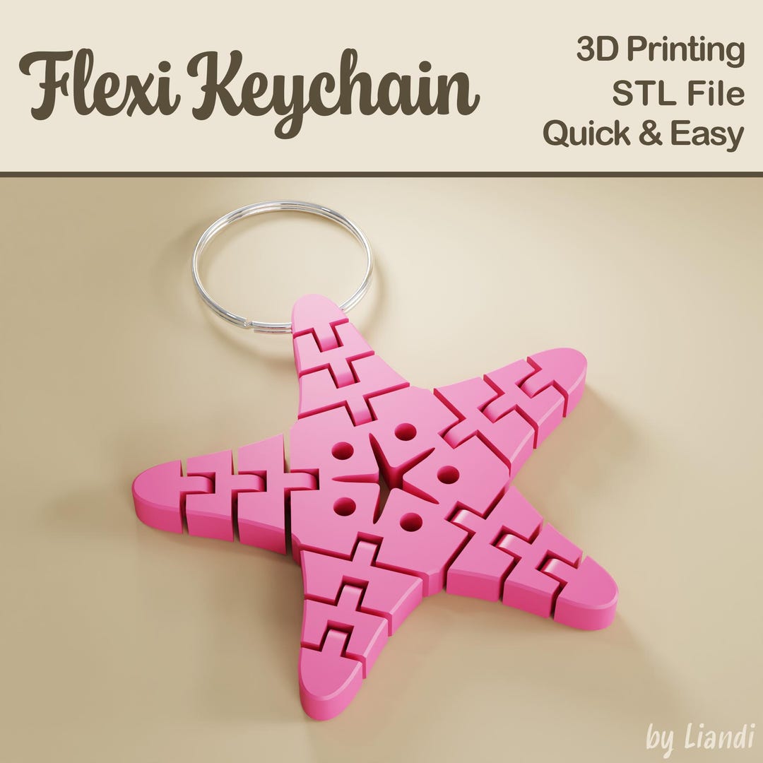 Flexi Starfish STL Keychain - 3D Print File, Flexible Fidget Summer Keyring Bag Charm ...
