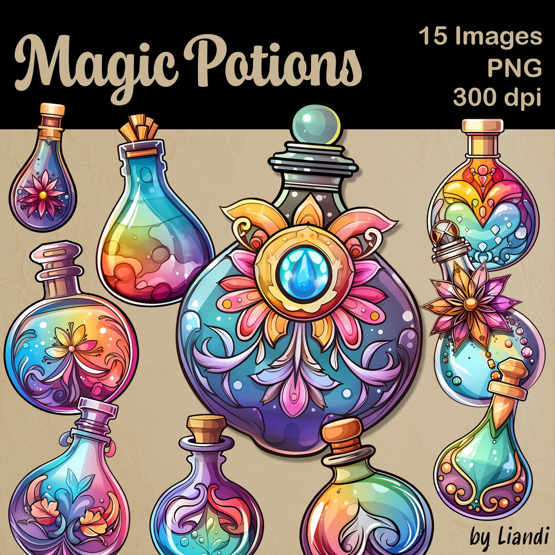 Magic Potions Clipart 15 Colorful Potion Vial Graphics for DIY Projects ...