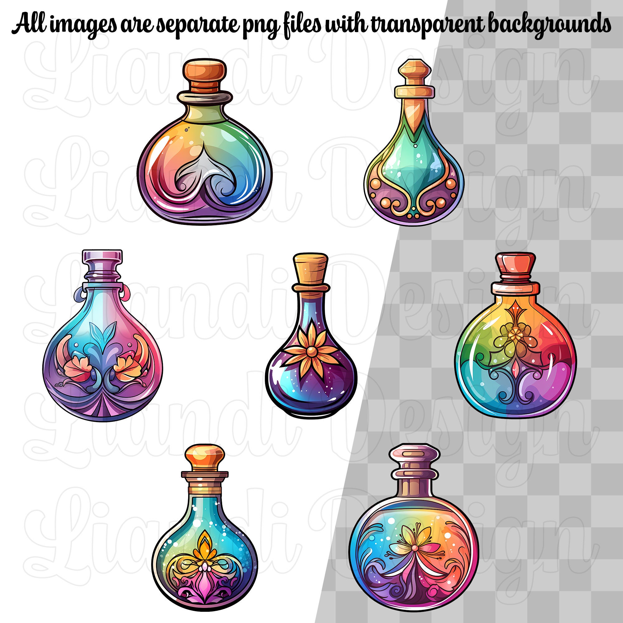 Magic Potions Clipart 15 Colorful Potion Vial Graphics for DIY Projects ...