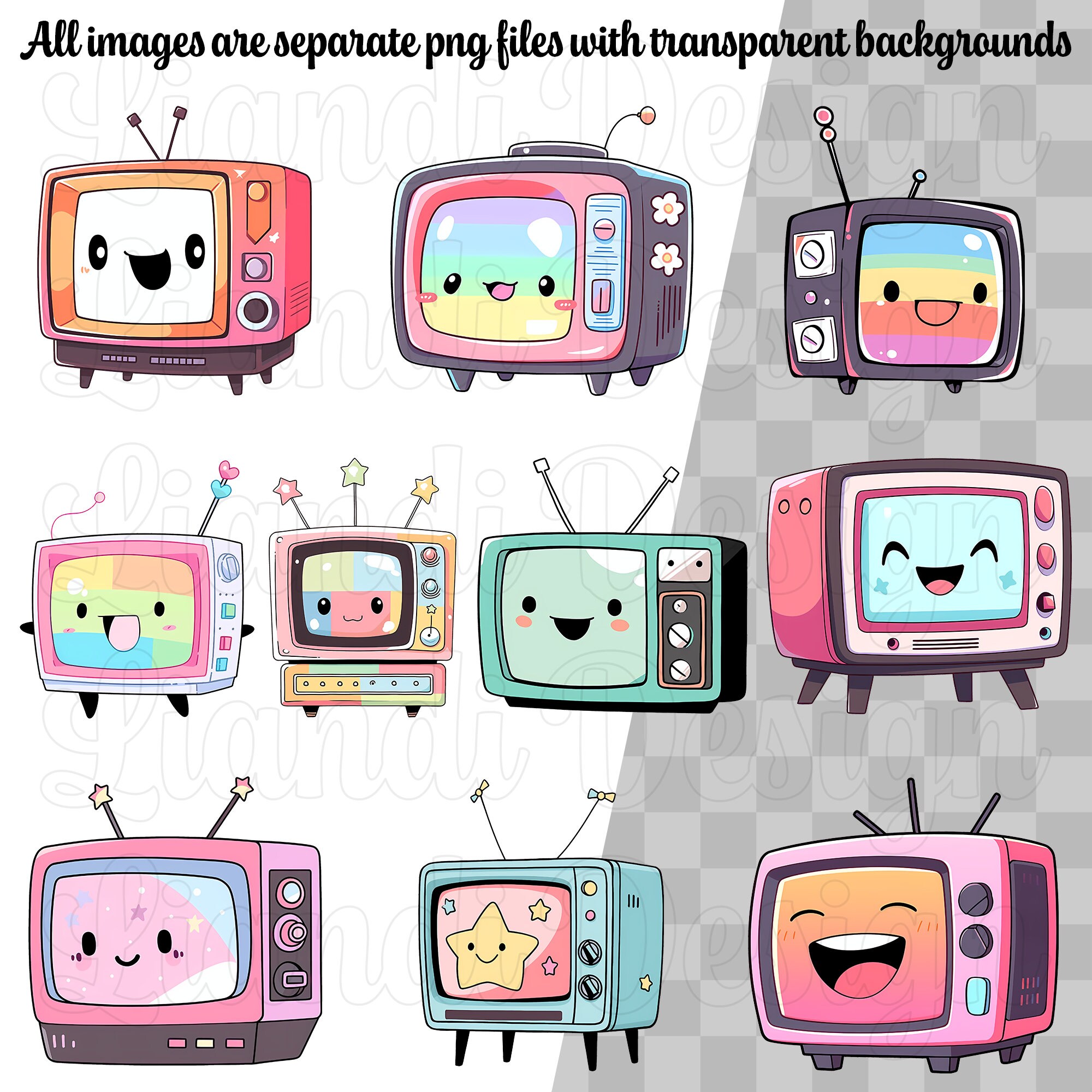 Kawaii Retro TV Sets Clipart 20 Cute and Colorful Retro Television ...