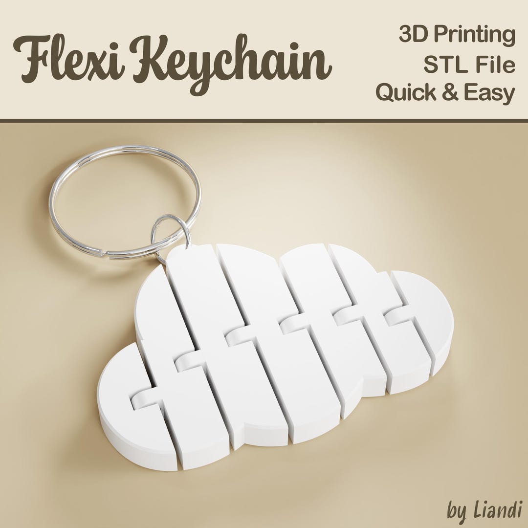 Flexi Cloud STL Keychain - 3D Print File, Flexible Fidget Keyring Bag ...