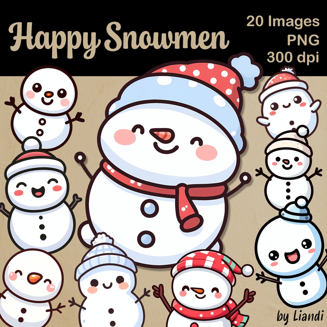 Kawaii Snowmen Clipart 20 Cute and Frosty Snowman Winter Graphics for ...