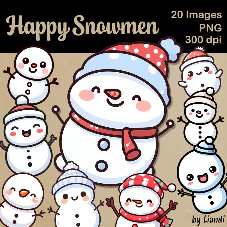 Kawaii Snowmen Clipart 20 Cute and Frosty Snowman Winter Graphics for ...