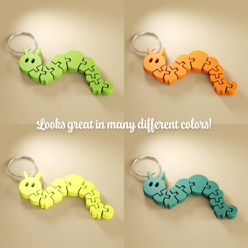 Flexi Caterpillar STL Keychain - 3D Print File, Flexible Fidget ...