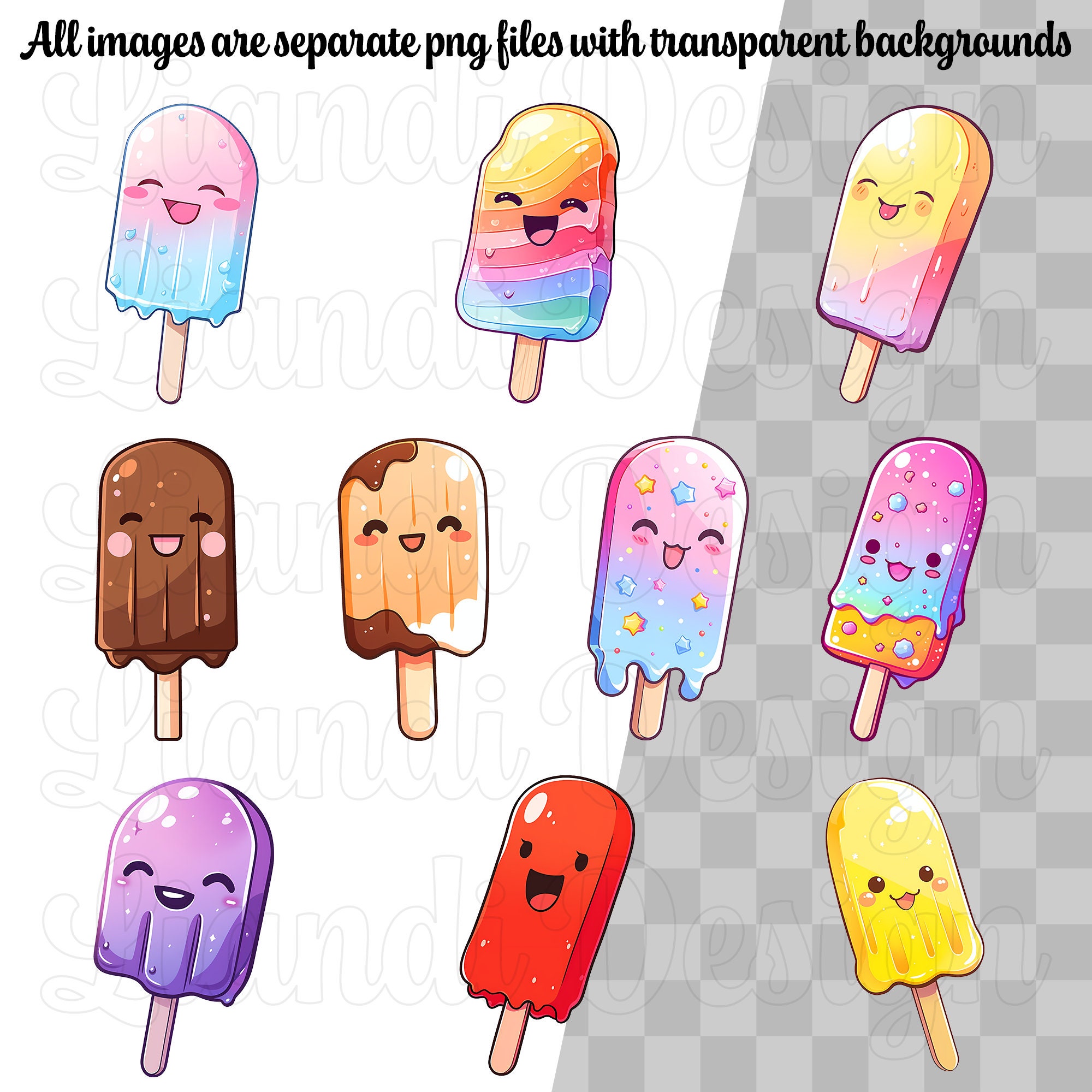 Kawaii Popsicles Clipart 20 Cute and Colorful Ice Lolly - Etsy