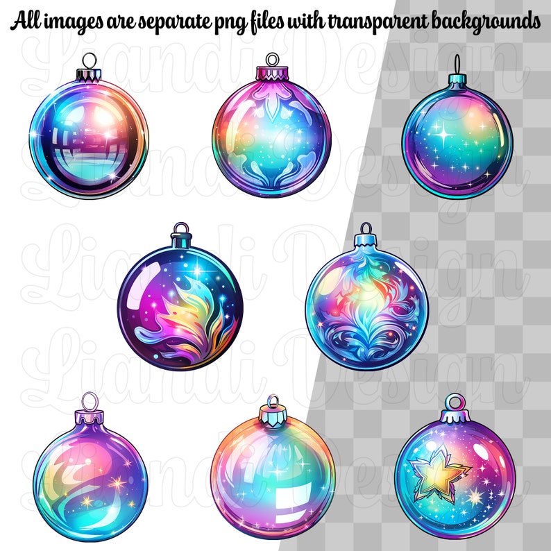 Colorful Christmas Baubles Clipart 15 Rainbow Colored Festive Ornament ...