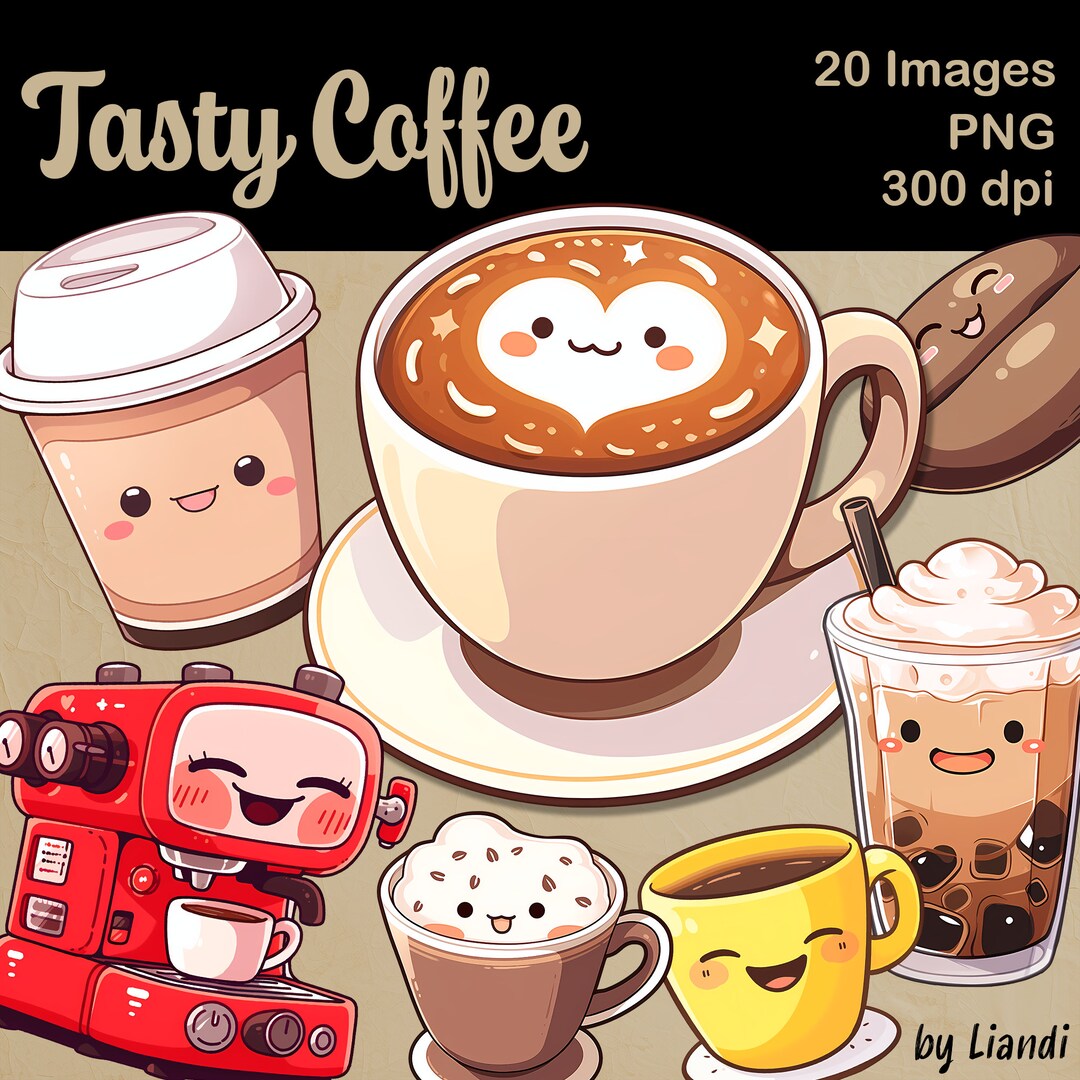 Kawaii Coffee Clipart 20 Cute and Colorful Coffee Themed Graphics for ...