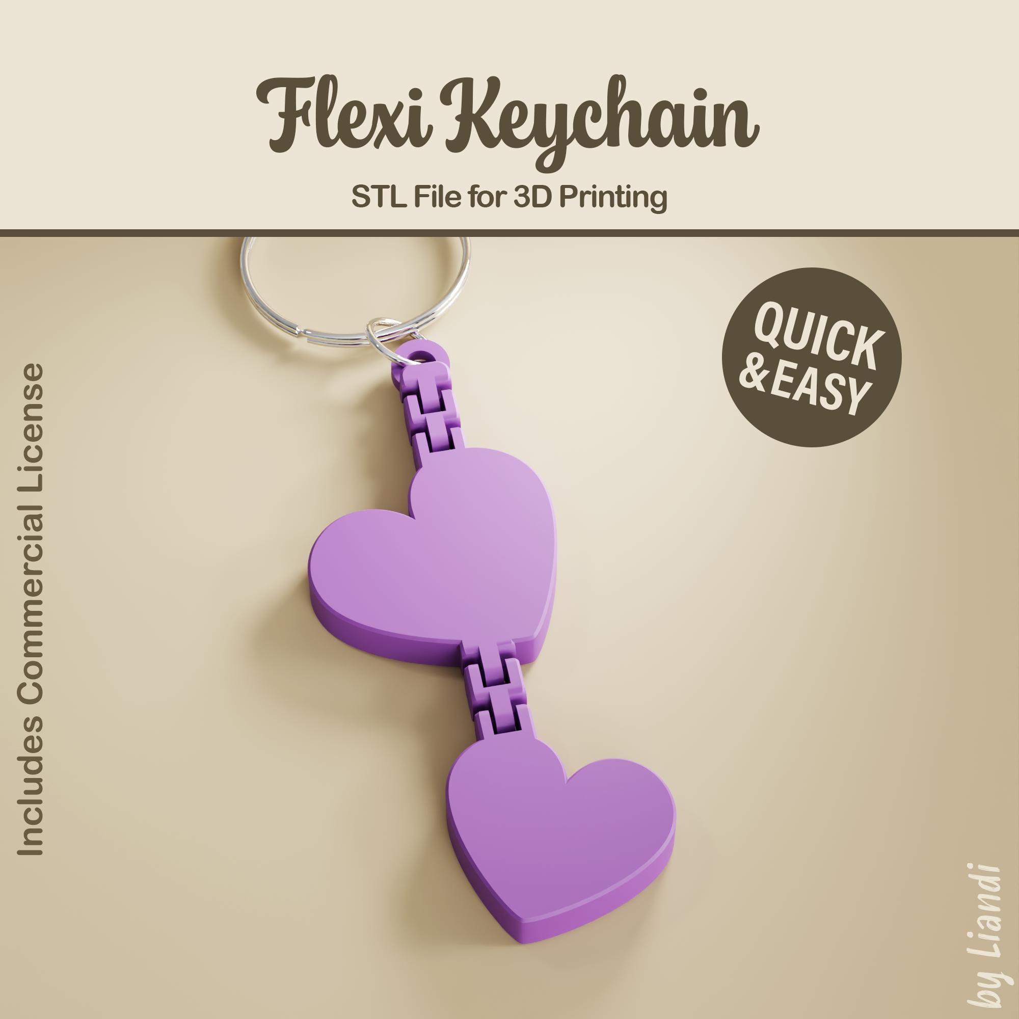 Flexi Hearts Chain STL Keychain - 3D Print File (digital Download ...