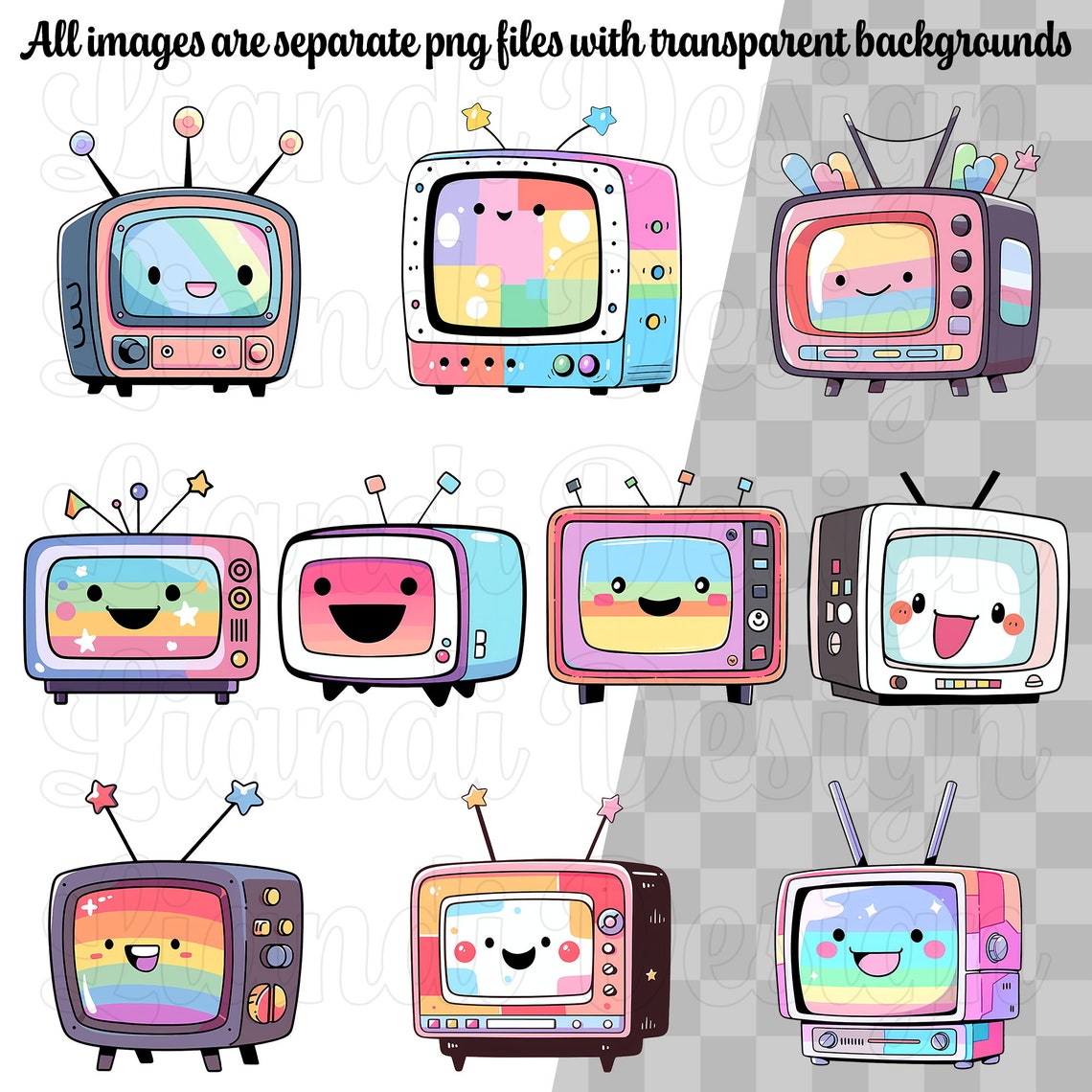 Kawaii Retro TV Sets Clipart 20 Cute and Colorful Retro Television ...
