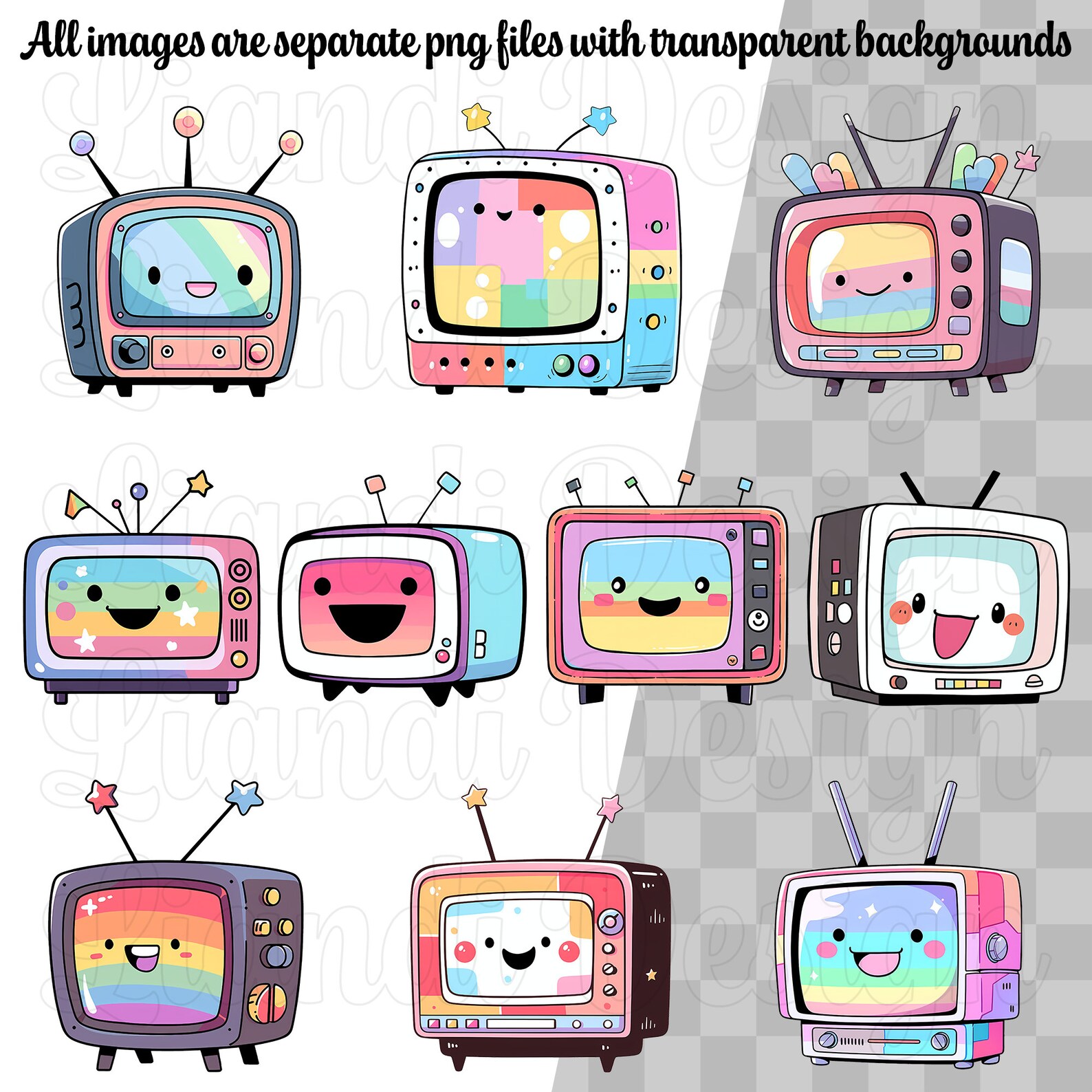 Kawaii Retro TV Sets Clipart 20 Cute and Colorful Retro Television ...