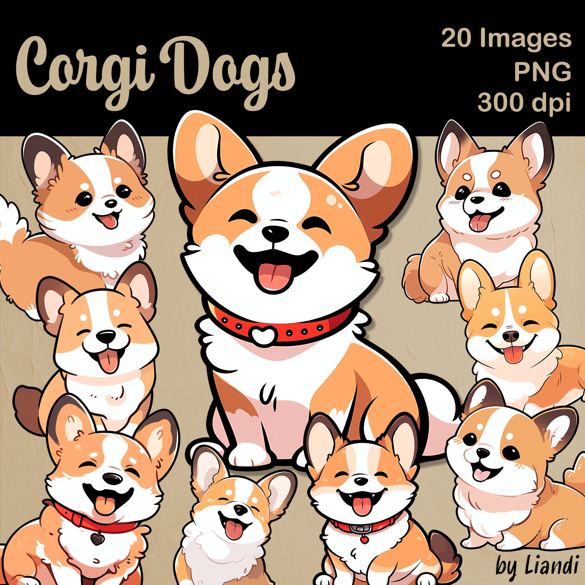 Kawaii Corgis Clipart - 20 Cute and Happy Corgi Dog Graphics for DIY ...