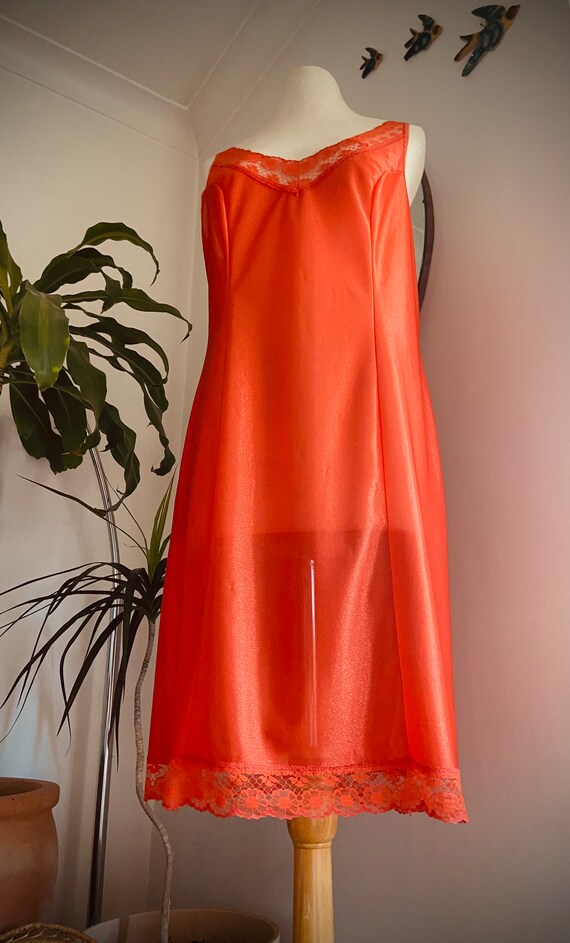Vintage 1970s Retro Bright Red Nylon Slip Lingerie N Gem