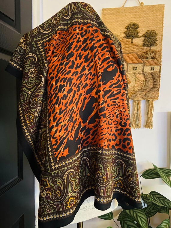 Vintage Large Square Animal Print & Border Polyester … - Gem