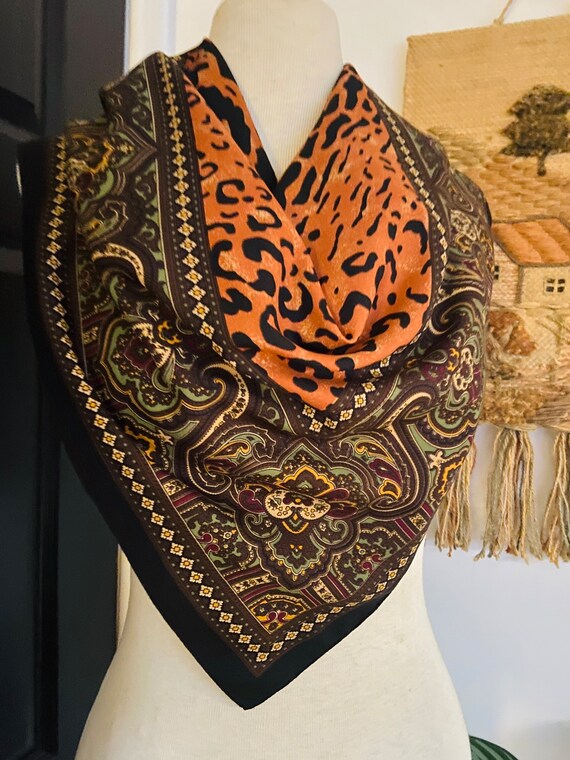 Vintage Large Square Animal Print & Border Polyester … - Gem