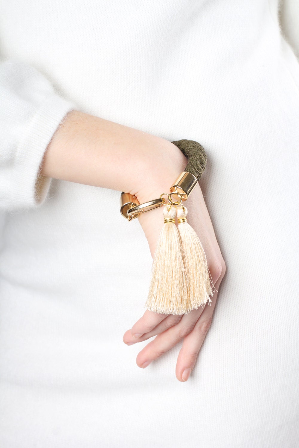 OLIVE Statement Cuff Bracelet. in Olive Green and Old Lace - Etsy