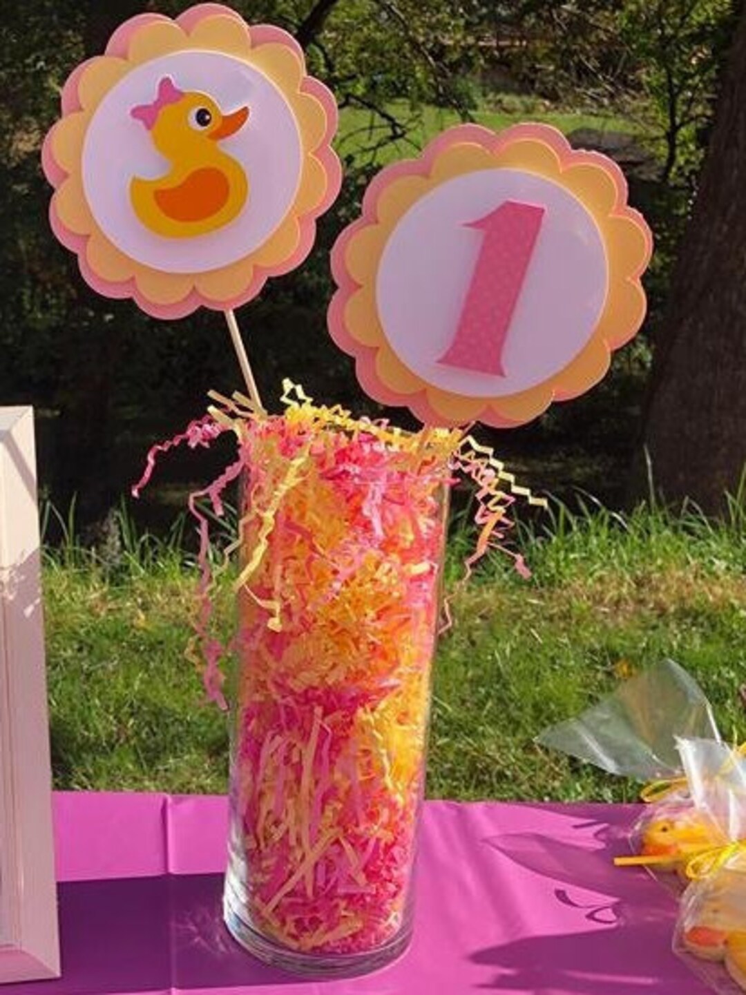 Ducky 1st Birthday Centerpiece, Ducky Baby Shower, Yellow Ducky, Pink ...