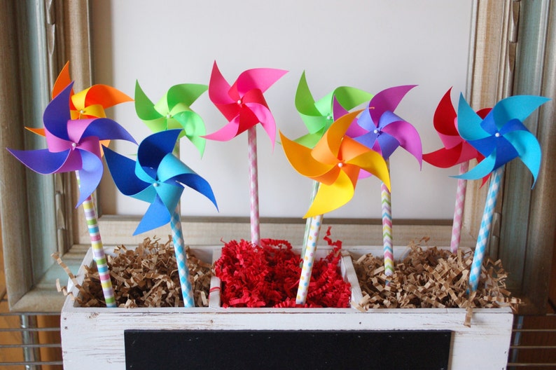 Kids Easter Party Pinwheel Favor Pencil Rainbow Birthday Pinwheel Party ...