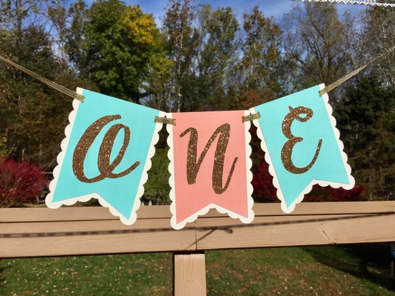 Mint and Coral ONE Birthday Banner High Chair One Year Old 1st | Etsy