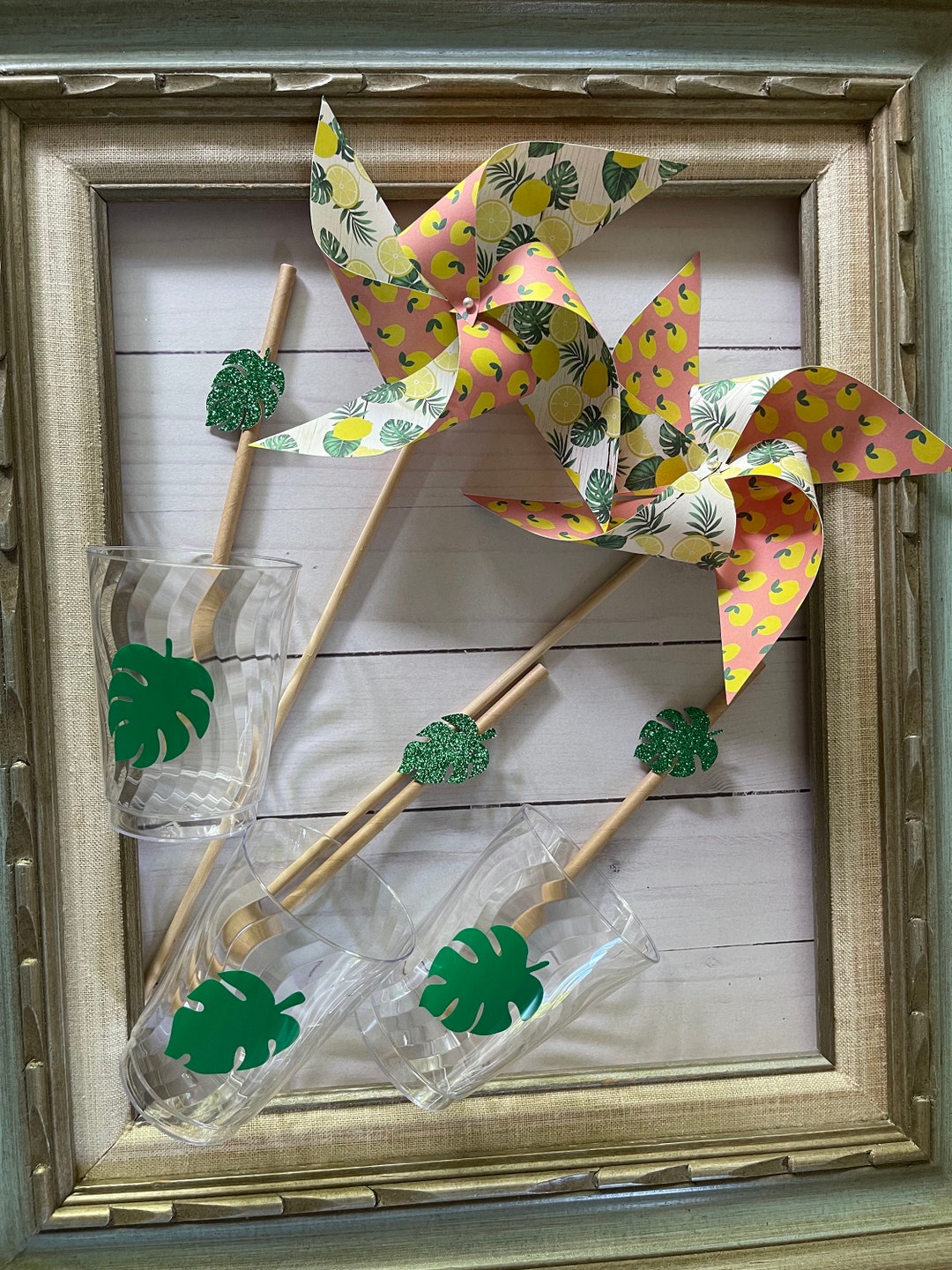 Palm Leaf Lemon Bridal Shower Pinwheel Wedding Centerpiece Spinning ...