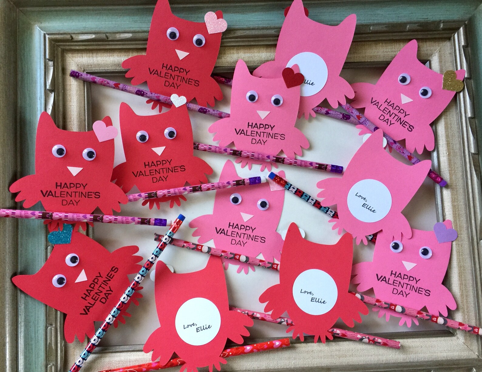 Owl Valentine Class Exchange Favor Pencils Heart Red Kids | Etsy
