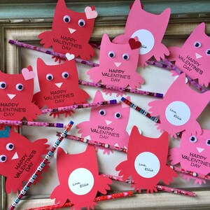 Owl Valentine Class Exchange Favor Pencils Heart Red Kids Party Gifts ...