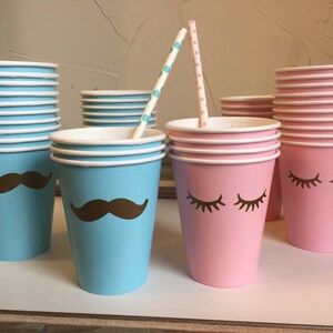 Eyelash + Mustache Party Cups Disposal Paper Snack Cups Glitter Gender ...