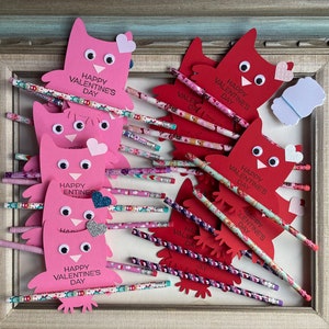 Owl Valentine Class Exchange Favor Pencils Heart Red Kids Party Gifts ...