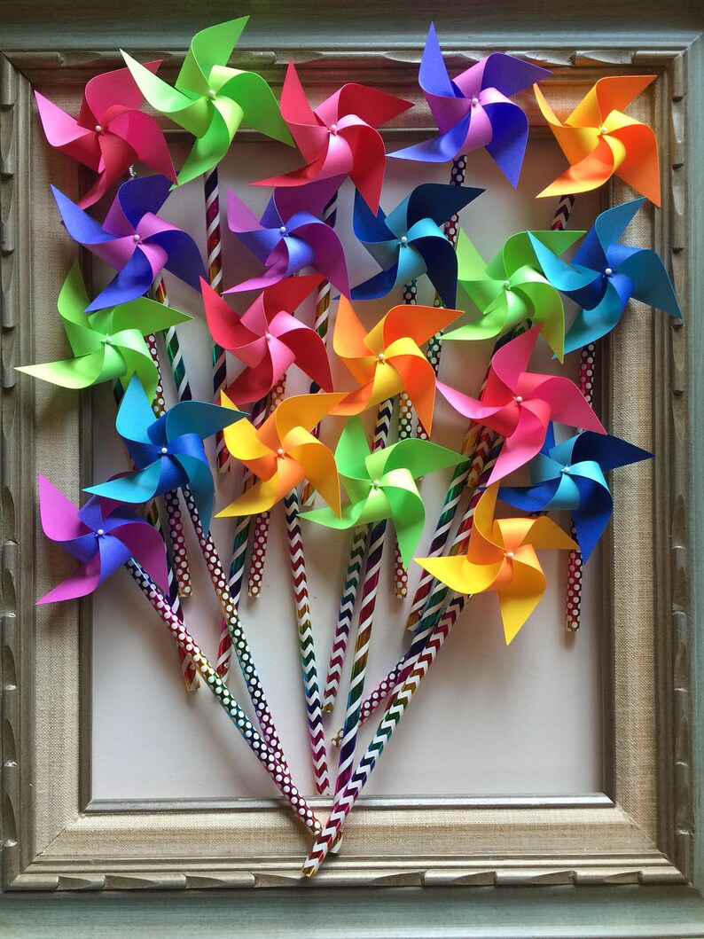 Rainbow Party Pinwheel Summer Table Decor Spinning Windmill - Etsy