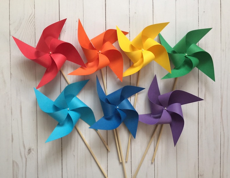 Rainbow Party Primary Color Pinwheels Centerpiece Paper Kids - Etsy