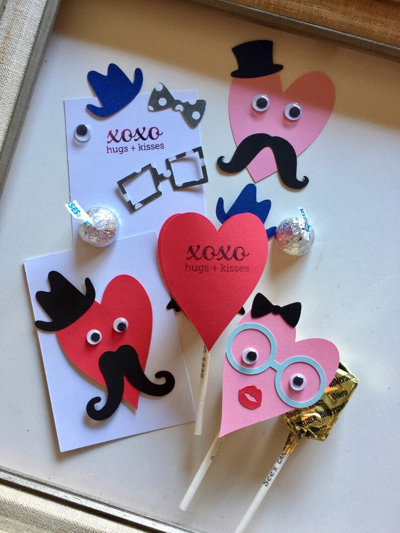 School Class Party Kit | Kids Mustache Valentine Card Lollipop Holders ...