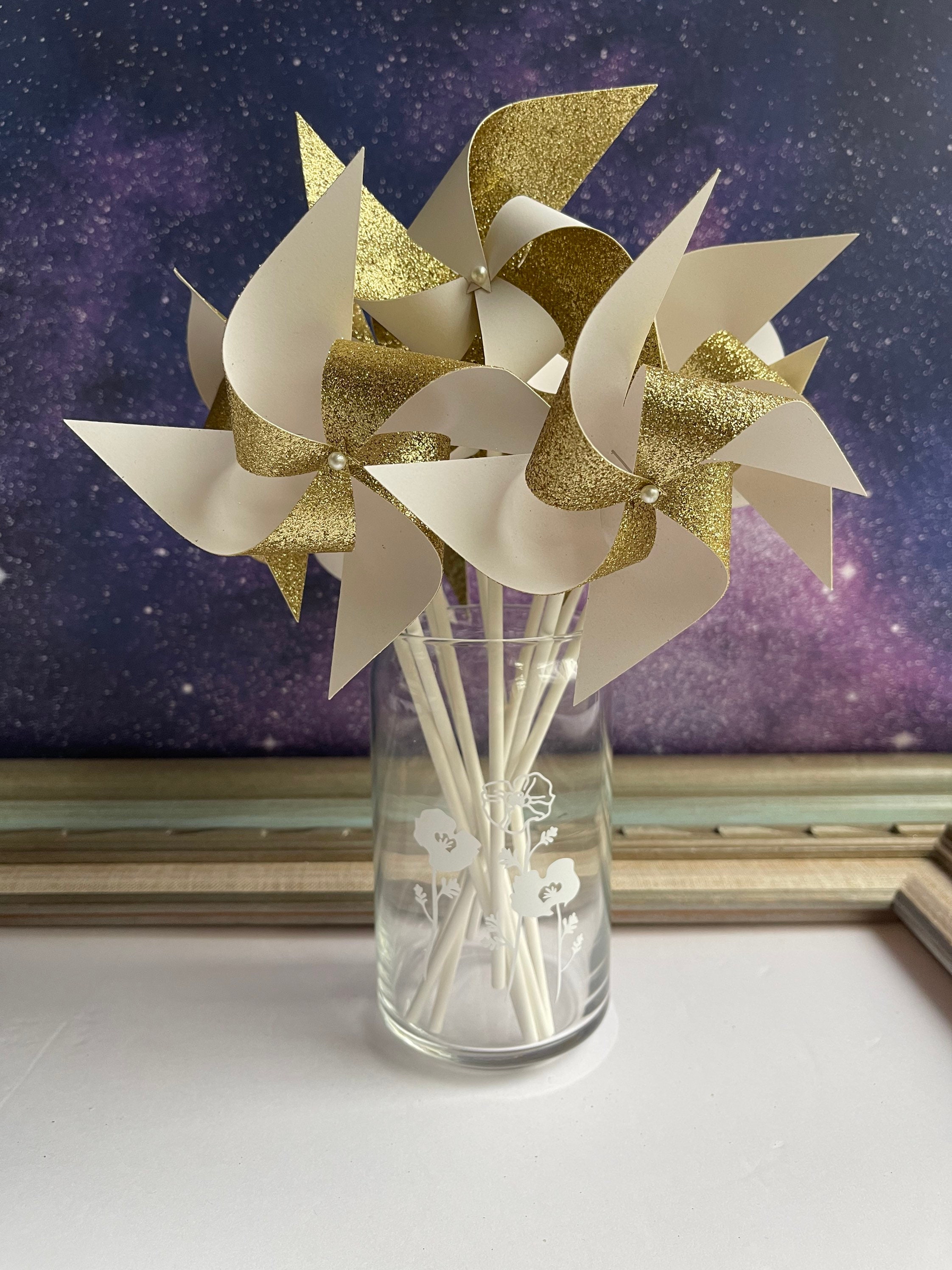 Glitter Gold Party Paper Pinwheels, Hot Pink Cobalt Royal Blue Gender ...