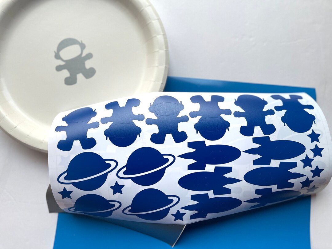 Space Birthday Party Vinyl Decals Stickers Color Party Cups Plates ...