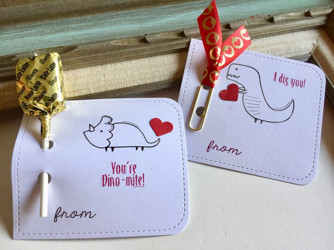 Dinosaur Party Candy Holders Kids Boy Valentine Card Class Exchange ...