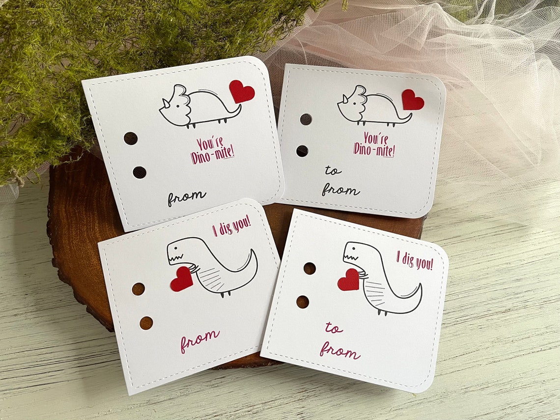 Dinosaur Party Candy Holders Kids Boy Valentine Card Class Exchange ...