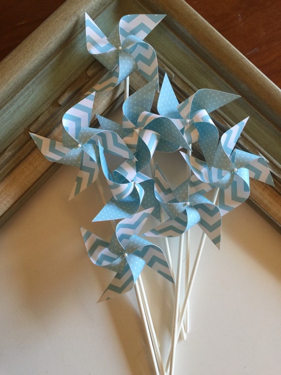 Boy Baby Shower Paper Pinwheel Blue Polka Dots Chevron Spring - Etsy