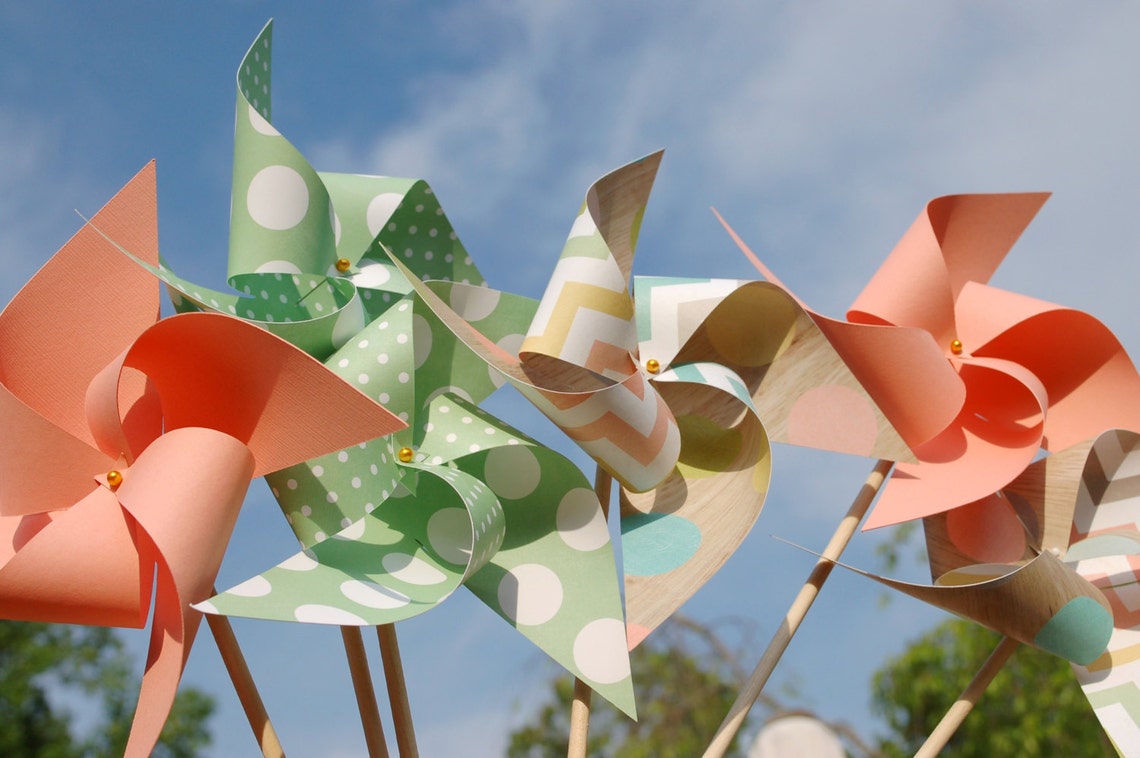 Large Spinning Paper Pinwheel Windmill Centerpieces Chevron - Etsy