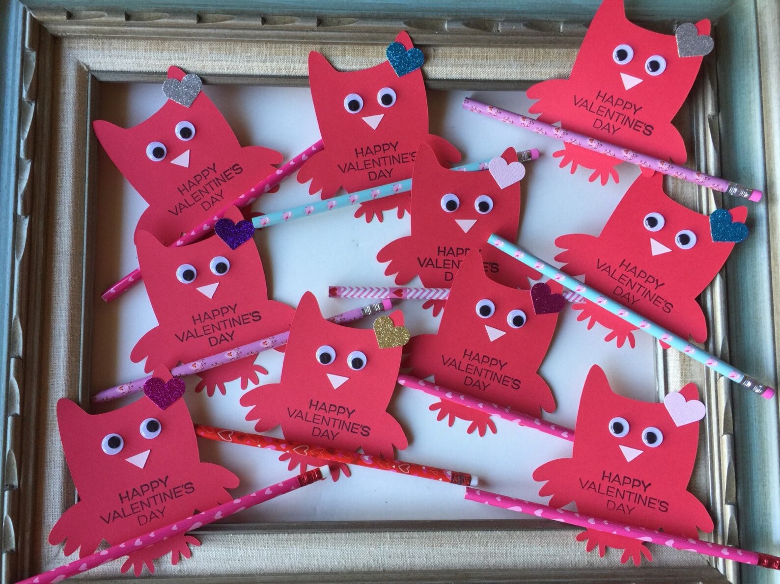 Owl Valentine Class Exchange Favor Pencils Heart Red Kids | Etsy