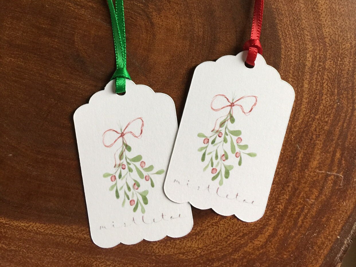 Christmas Mistletoe Gift Tags Handmade Paper Hang Tags | Etsy