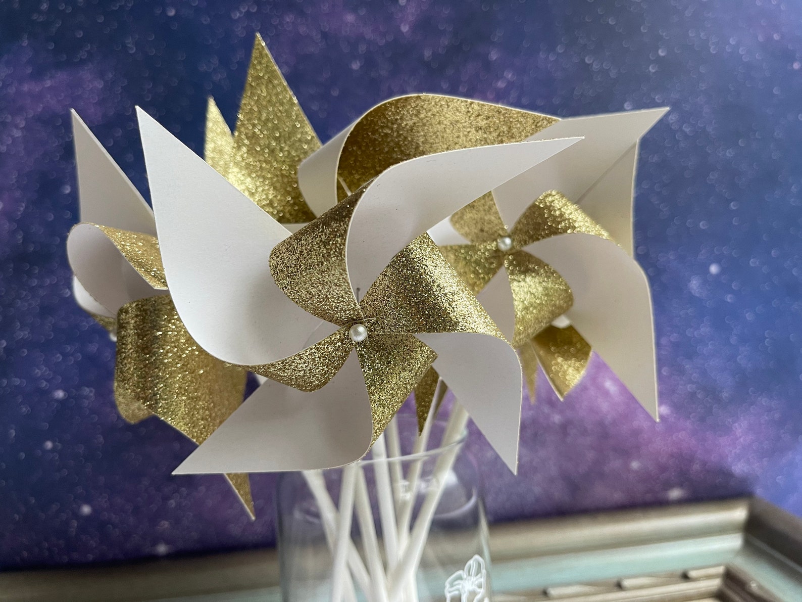 Glitter Gold Party Paper Pinwheels, Hot Pink Cobalt Royal Blue Gender ...