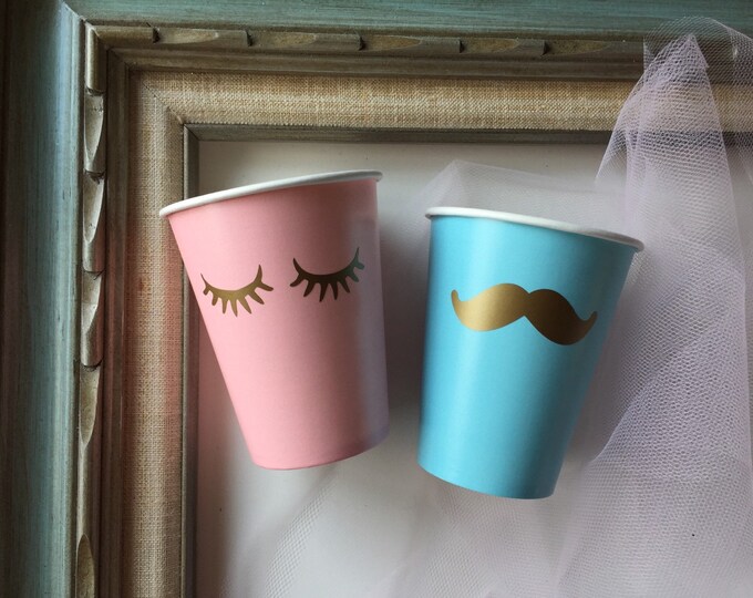 Eyelash + Mustache Party Cups Disposal Paper Snack Cups Glitter Gender ...