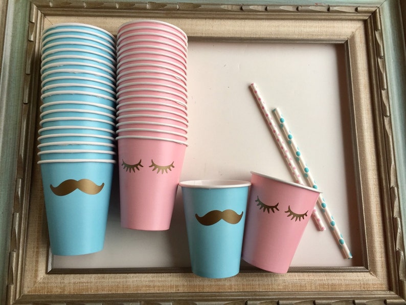 Eyelash + Mustache Party Cups Disposal Paper Snack Cups Glitter Gender ...