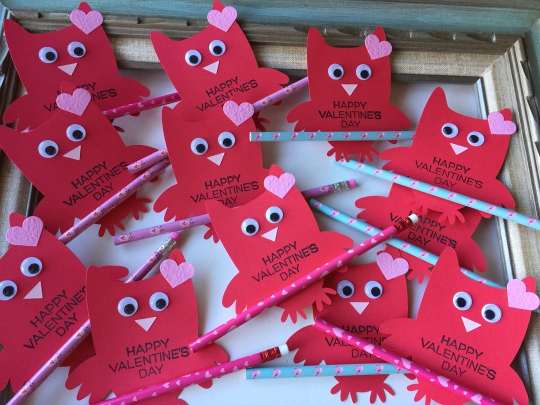 Owl Valentine Class Exchange Favor Pencils Heart Red Kids Party Gifts ...