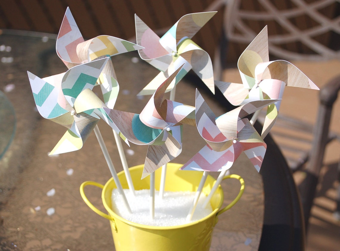 Spinning Paper Pinwheel Windmill Centerpieces Chevron Polka - Etsy