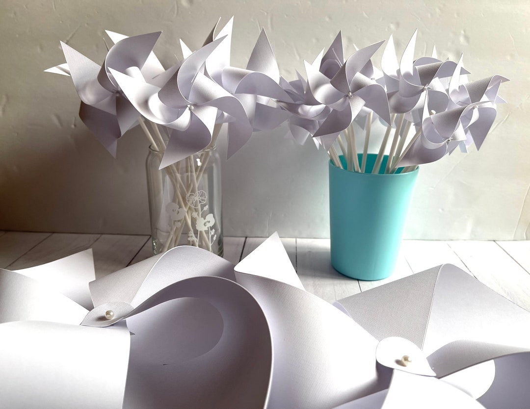 White Wedding Spinning Paper Pinwheels Large Centerpieces Easter ...