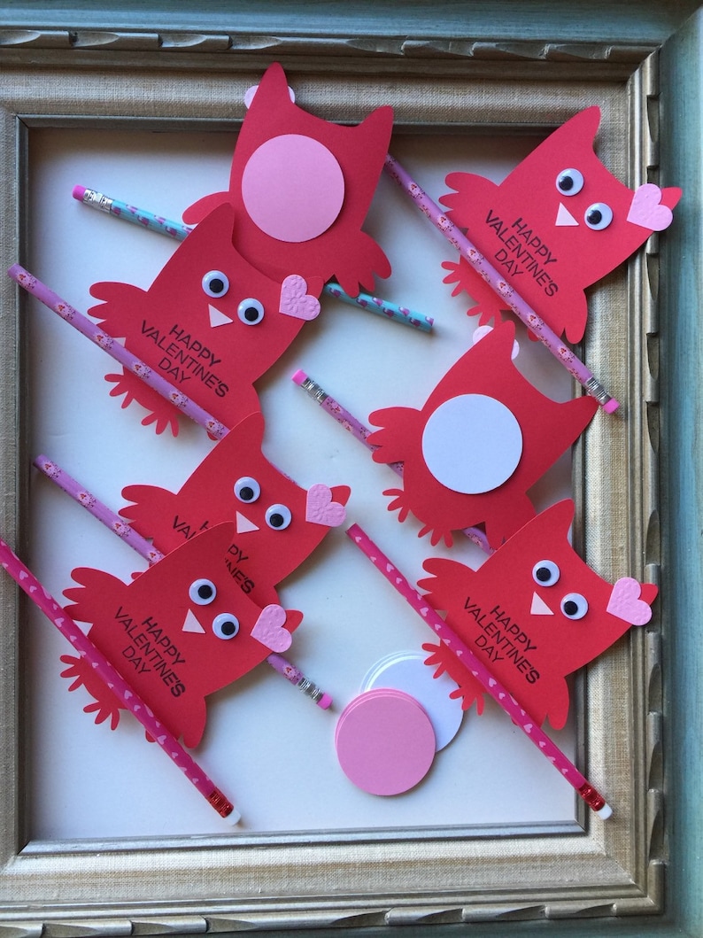 Owl Valentine Class Exchange Favor Pencils Heart Red Kids Party Gifts ...