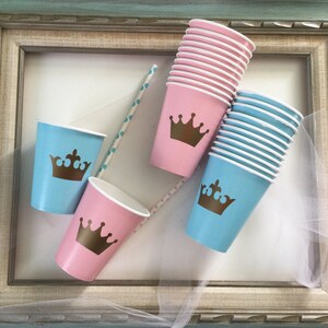 Prince Crown Princess Party Cups Disposal Paper Snack Cup Glitter Vinyl ...